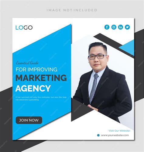 디지털 마케팅 에이전시 인스타그램 포스트 및 소셜 미디어 배너 템플릿 프리미엄 벡터