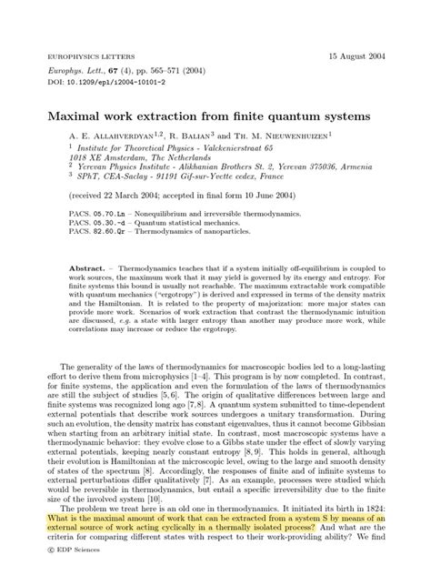 Allahverdyan El 2004 Maximal Work Extraction From Finite Quantum Pdf