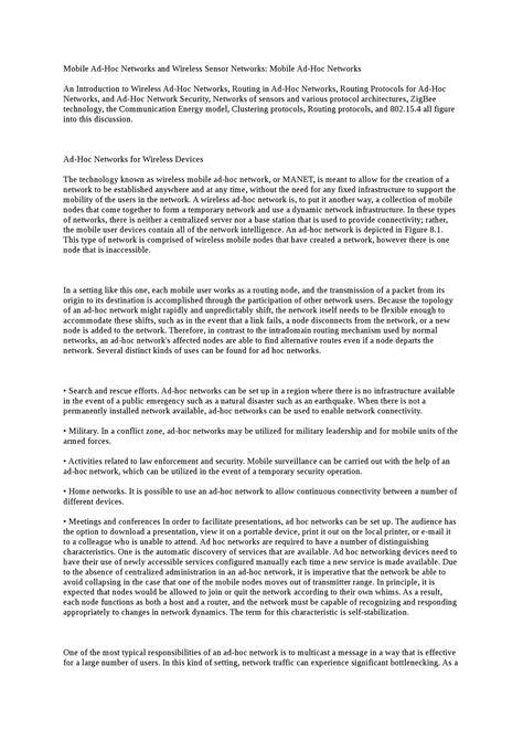 Part 1 Mobile Ad Hoc Networks And Wireless Sensor Neworks Mobile Ad Hoc Networks And Wireless
