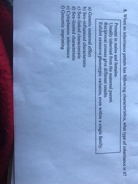 Solved When An Inheritance Pattern Has Following Chegg