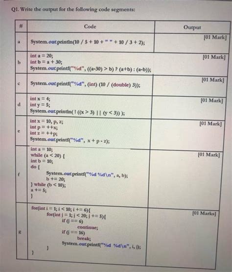 Solved Q1 Write The Output For The Following Code Segments