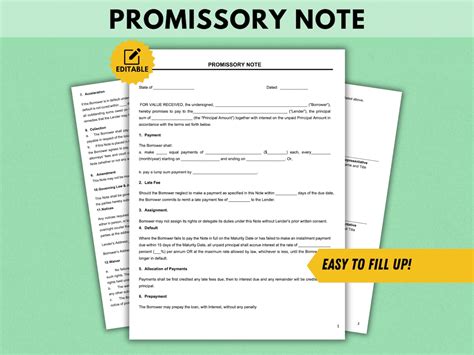 Promissory Note Template For Loans Promissory Note For Debt Promissory