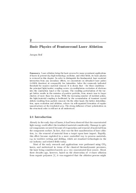 Pdf Basic Physics Of Femtosecond Laser Ablation