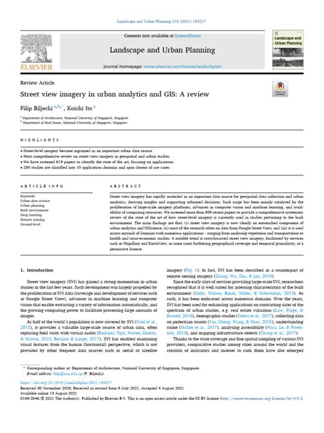 Biljecki F And Ito K 2021 Street View Imagery In Urban Analytics And Gis A Review