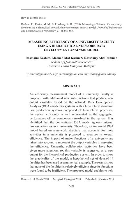 Pdf Measuring Efficiency Of A University Faculty Using A Hierarchical