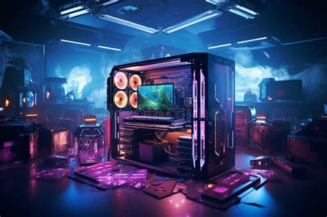 Black Gaming Computer With Colorful Lights In Dark Room Ai Generated Stock Illustration