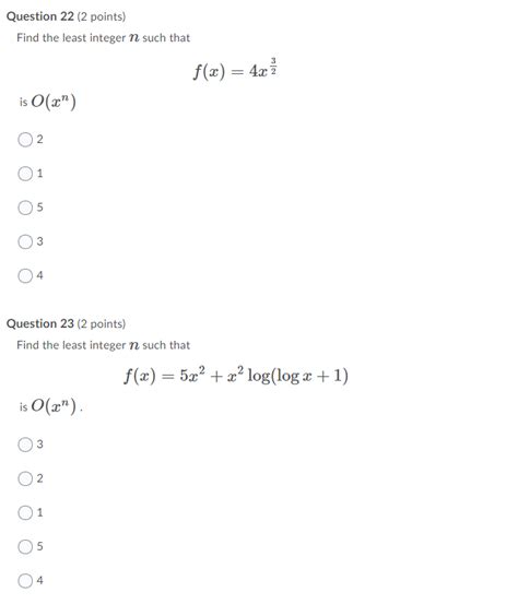 solved question 22 2 points find the least integer n such