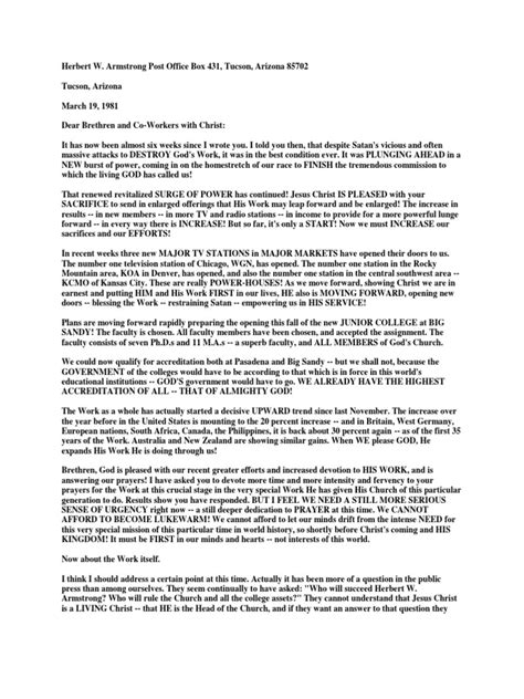 Herbert W Armstrong March 19 1981 Co Worker Letter Pdf Second