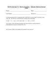 Pre Lab Quiz Docx Pre Lab Quiz Electrochemistry Galvanic Electrochemical Cells