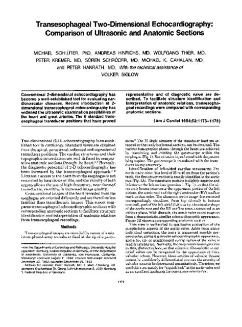Pdf Transesophageal Two Dimensional Echocardiography Comparison Of Ultrasonic And Anatomic