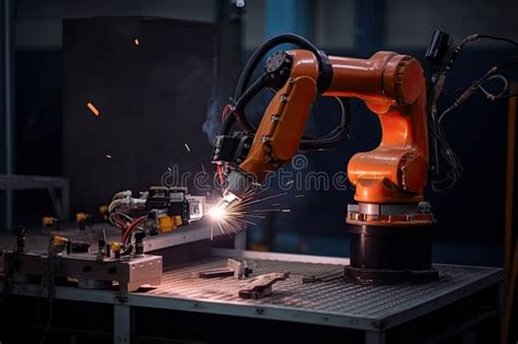 Robotic Arm Works On Welding Conveyor Line At Factory Automatic Welding Created With