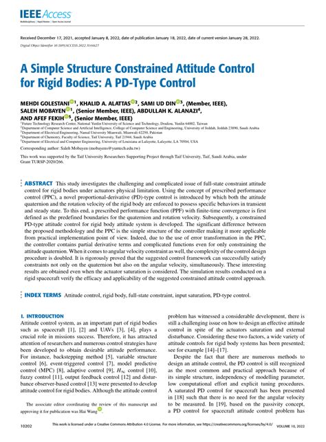 Pdf A Simple Structure Constrained Attitude Control For Rigid Bodies A Pd Type Control
