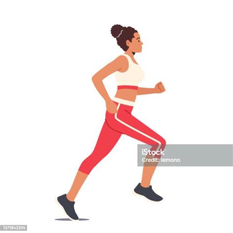 행복한 여성 캐릭터는 흰색 배경에서 격리 실행됩니다 스포츠 웨어 러닝 마라톤 또는 스프린트의 운동 여성 달리기에 대한 스톡 벡터