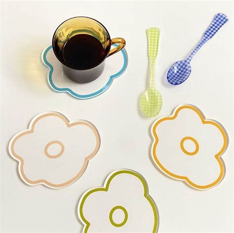 파스텔 플라워 아크릴 티코스터 홈카페 컵받침