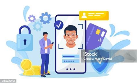 Face Recognition And Data Safety Man Getting Access To Data After Biometrical Checking Person
