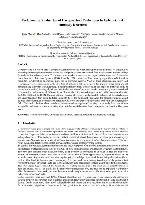 Pdf Performance Evaluation Of Unsupervised Techniques In Cyber Attack Anomaly Detection
