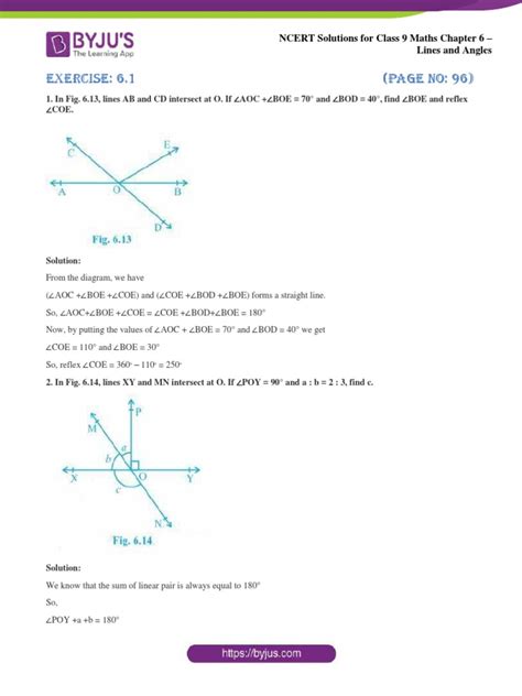 Ncert Solutions For Class 9 Maths Chapter 6 Lines And Angles Pdf Triangle Angle
