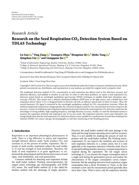 Pdf Research On The Seed Respiration Co2 Detection System Based On Tdlas Technology