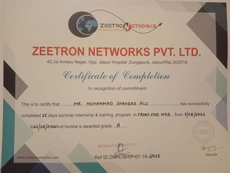 Mohammad Shahbaz Ali On Linkedin Frontendwebdevelopment Zeetronnetworks Internship