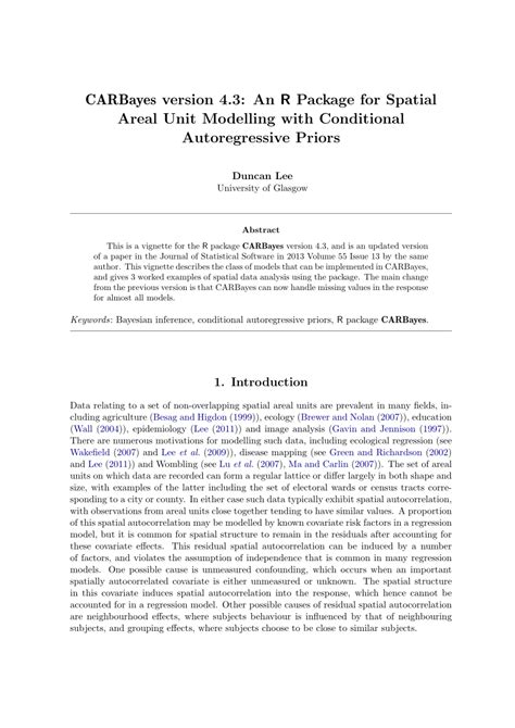 Pdf Carbayes Version 43 An R Package For Spatial Areal Unit