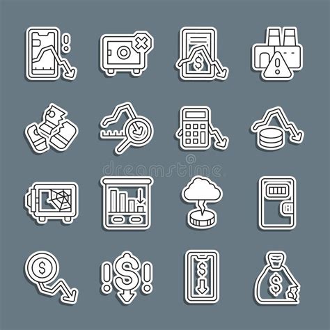 Set Line Money Bag Prison Cell Door Dollar Rate Decrease Mobile Stock Trading Global