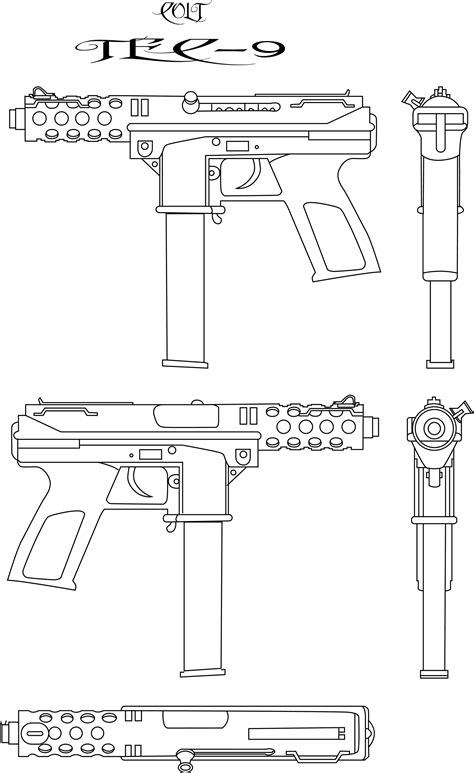Artstation Colt Tec 9 Gun Template Line Art Vector File Black White