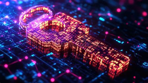 Futuristic Glowing Digital Key Made Of Binary Code In A Cyber Grid Environment Stock