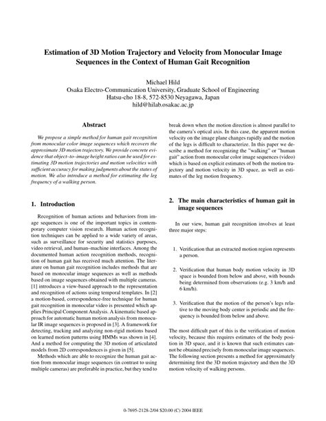 Pdf Estimation Of 3d Motion Trajectory And Velocity From Monocular Image Sequences In The