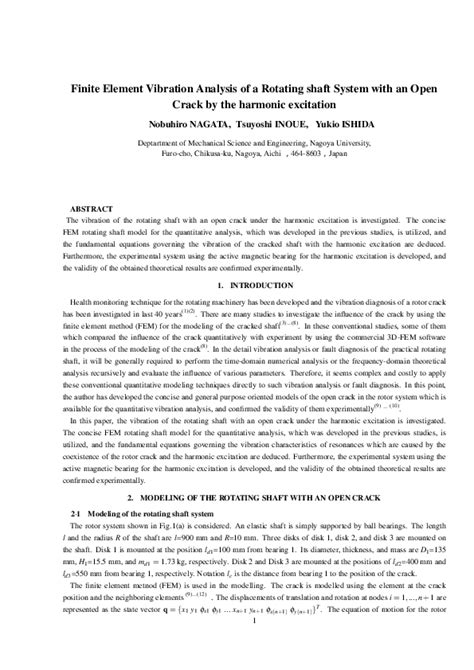 Pdf Finite Element Vibration Analysis Of A Rotating Shaft System With An Open Crack By The