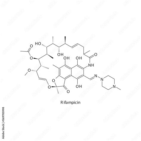 Rifampicin Flat Skeletal Molecular Structure Rifamycin Antibiotic Drug Used In Treatment Vector