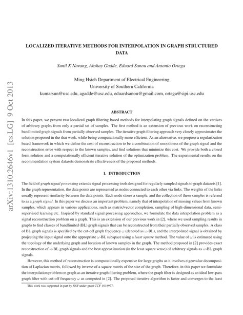Pdf Localized Iterative Methods For Interpolation In Graph Structured Data