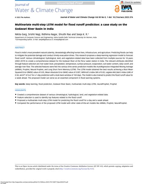 Pdf Multivariate Multi Step Lstm Model For Flood Runoff Prediction A