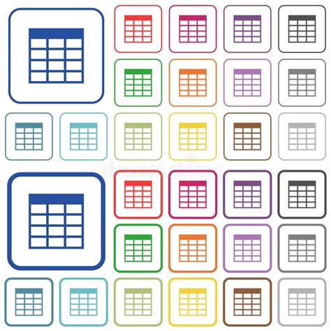 Spreadsheet Table Outlined Flat Color Icons Stock Vector Illustration Of Colored Information