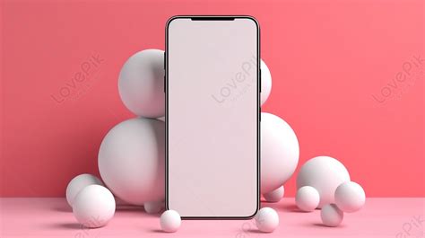 분홍색 구 배경에 빈 흰색 화면이 있는 매력적인 3d 렌더링 모형 전화기 홍색 배경 전화 모형 배경 앱 화면 배경 이미지 Hd 홍색 전화 모형 앱 화면 배경 사진