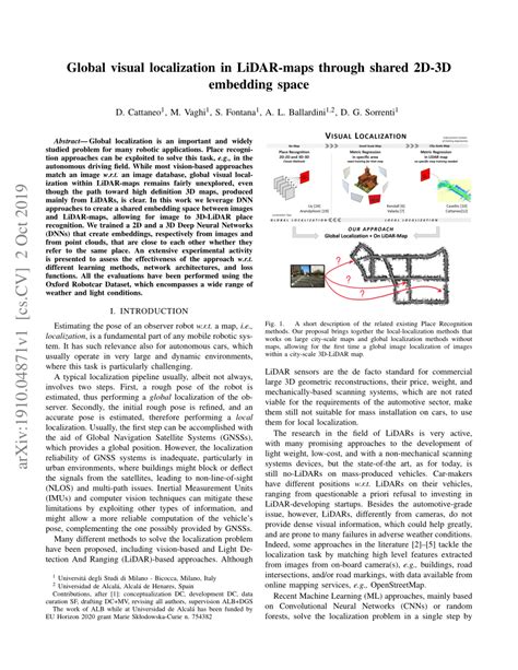 Pdf Global Visual Localization In Lidar Maps Through Shared 2d 3d Embedding Space
