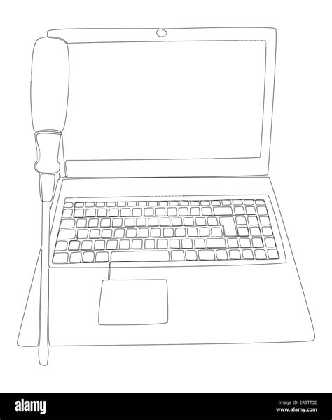One Continuous Line Of Laptop With Screwdriver Thin Line Illustration Vector Concept Contour