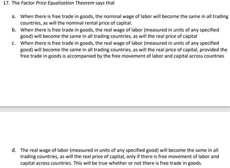 Solved 17 The Factor Price Equalization Theorem Says That