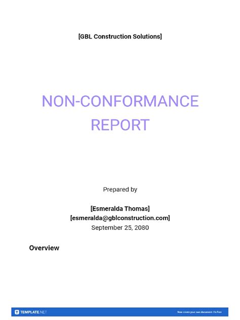 Non Conformance Report Example Pdf