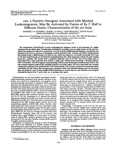 Pdf Can A Putative Oncogene Associated With Myeloid Leukemogenesis