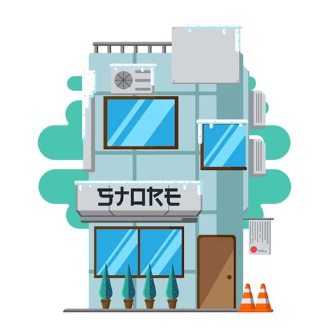 평면 디자인 일러스트가 있는 일본 도쿄 매장 프리미엄 벡터