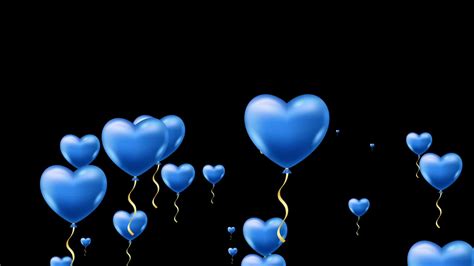 Blue Heart Shape Balloon Flying Up Animation On Black Background Blue Love Balloon Flying Up