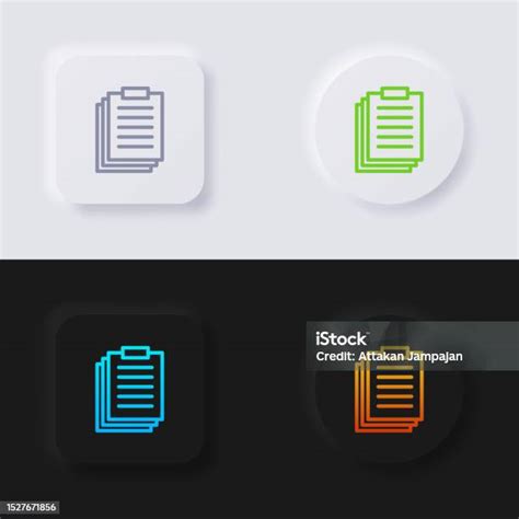 클립 보드 아이콘 세트 웹 디자인을위한 여러 가지 빛깔의 Neumorphism 버튼 소프트 Ui 디자인 응용 프로그램 Ui 등 버튼 벡터 3차원 형태에 대한 스톡 벡터 아트