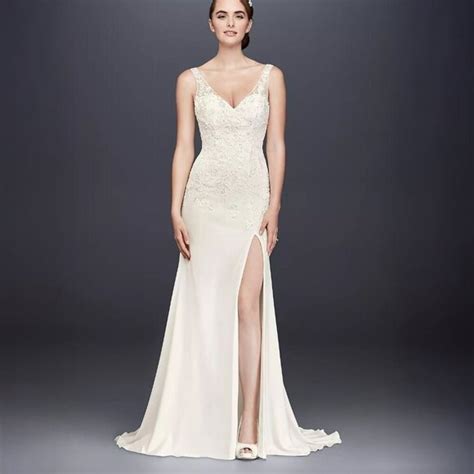 Davids Bridal Dresses Nwt Lace Appliqued Stretch Crepe Sheath