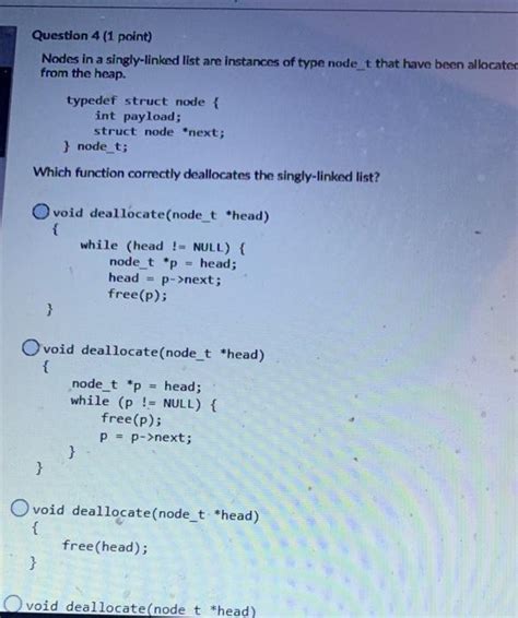Solved Question 4 1 Point Nodes In A Singly Linked List