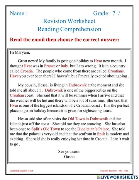 16 Comprehension Reading English Worksheets Free Pdf At Worksheets Library