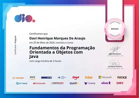Davi Henrique Marques De Araujo No Linkedin Fundamentos Da Programação Orientada A Objetos Com Java