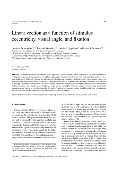 pdf linear vection as a function of stimulus eccentricity visual