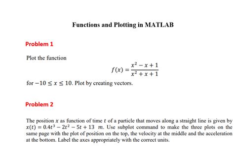 Solved Functions And Plotting In Matlab Problem 1 Plot The