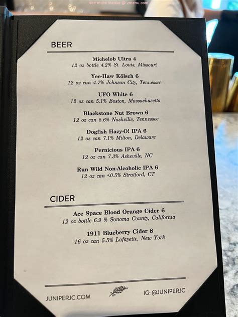 Menu At Juniper Pub And Bar Johnson City