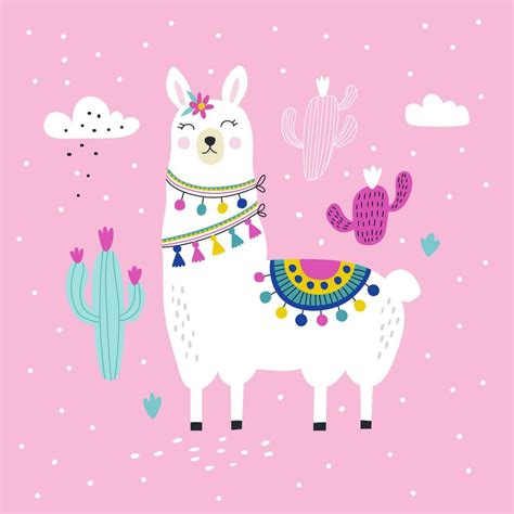 Card With Cute Llama Vector Illustrations 8239544 Vector Art At Vecteezy